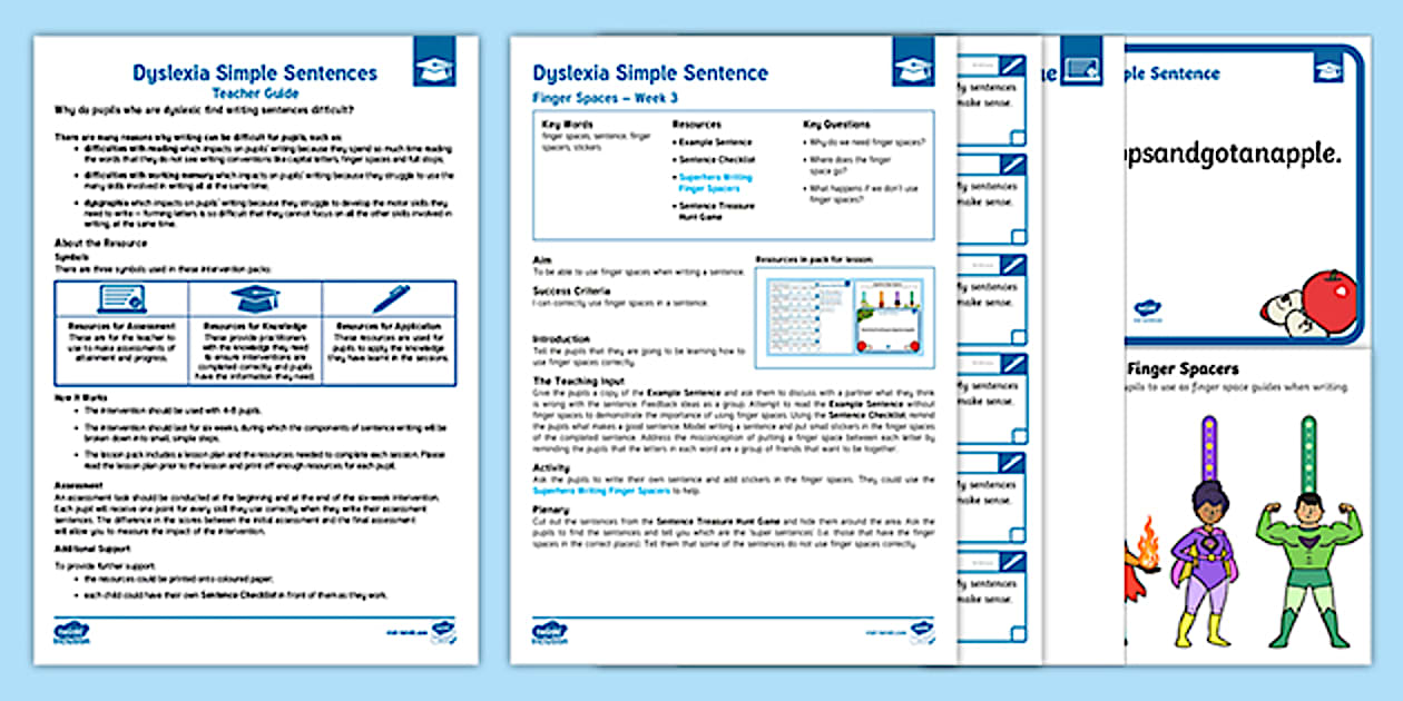 Pack Three Dyslexia Simple Sentences Finger Spaces Activity Pack