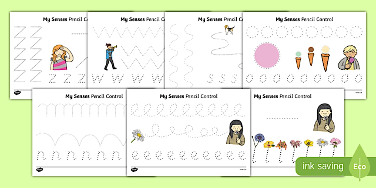 Precursive My Senses Pencil Control Worksheet Pack - Twinkl
