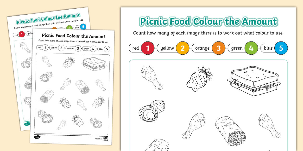 👉 Picnic Food Colour the Amount Worksheet - Twinkl - KS1
