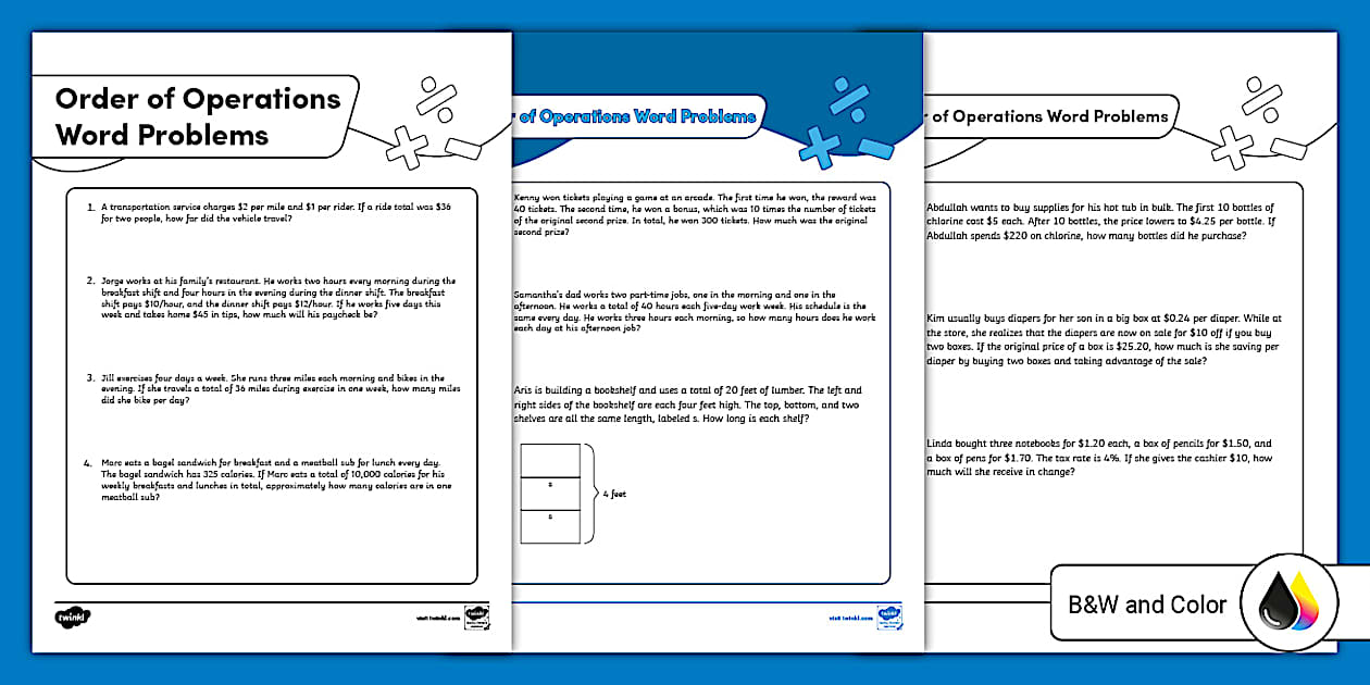Seventh Grade Order of Operations Word Problems - Twinkl