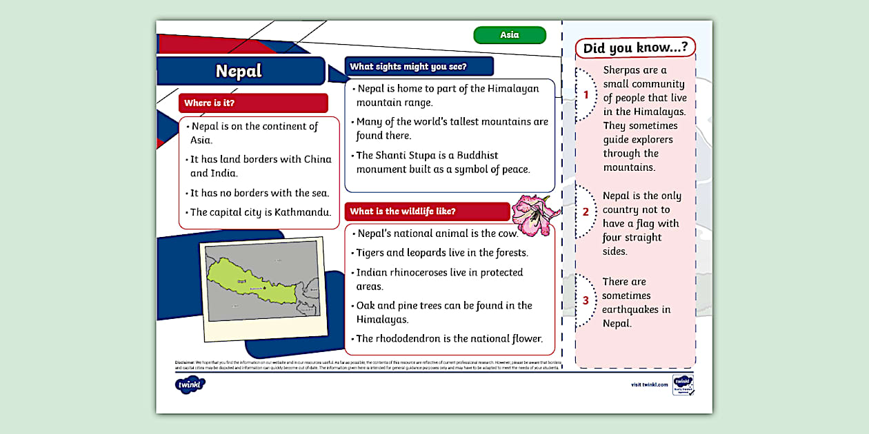 KS1 Nepal Fact File (teacher made) - Twinkl