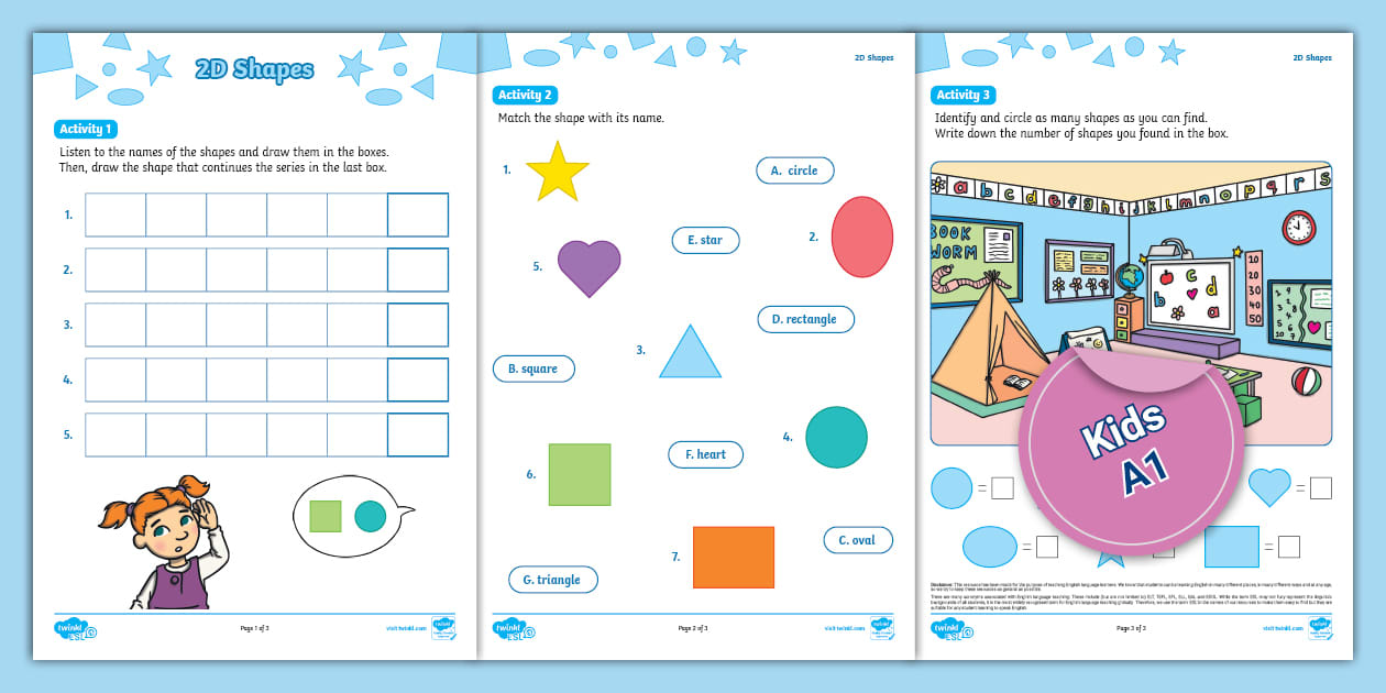Twinkl ESL 2D Shapes Activity Sheet for Kids (Teacher-Made)