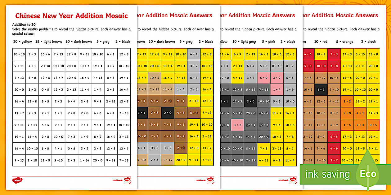 Chinese New Year Animals Addition Mosaic (teacher made)