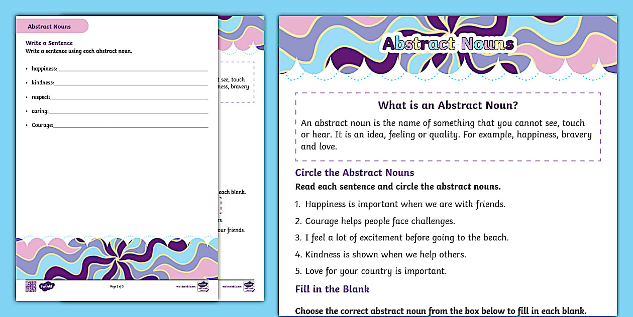 Abstract Nouns Activity Sheet (teacher made) - Twinkl