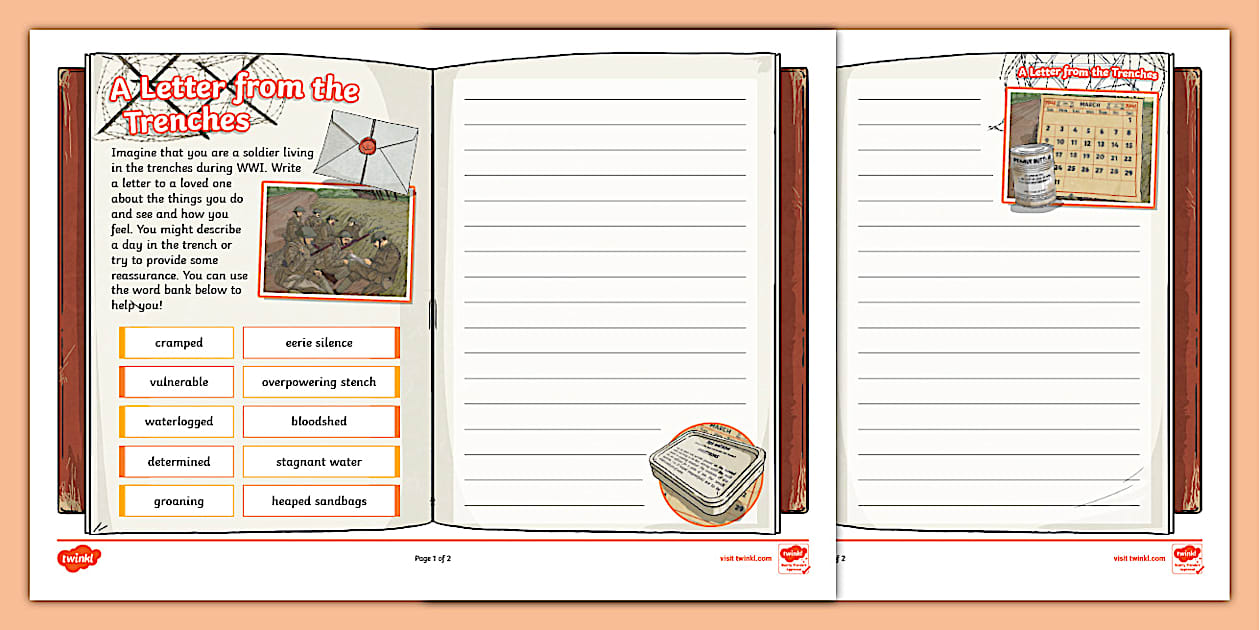 A Letter from the Trenches Writing Frame (teacher made)