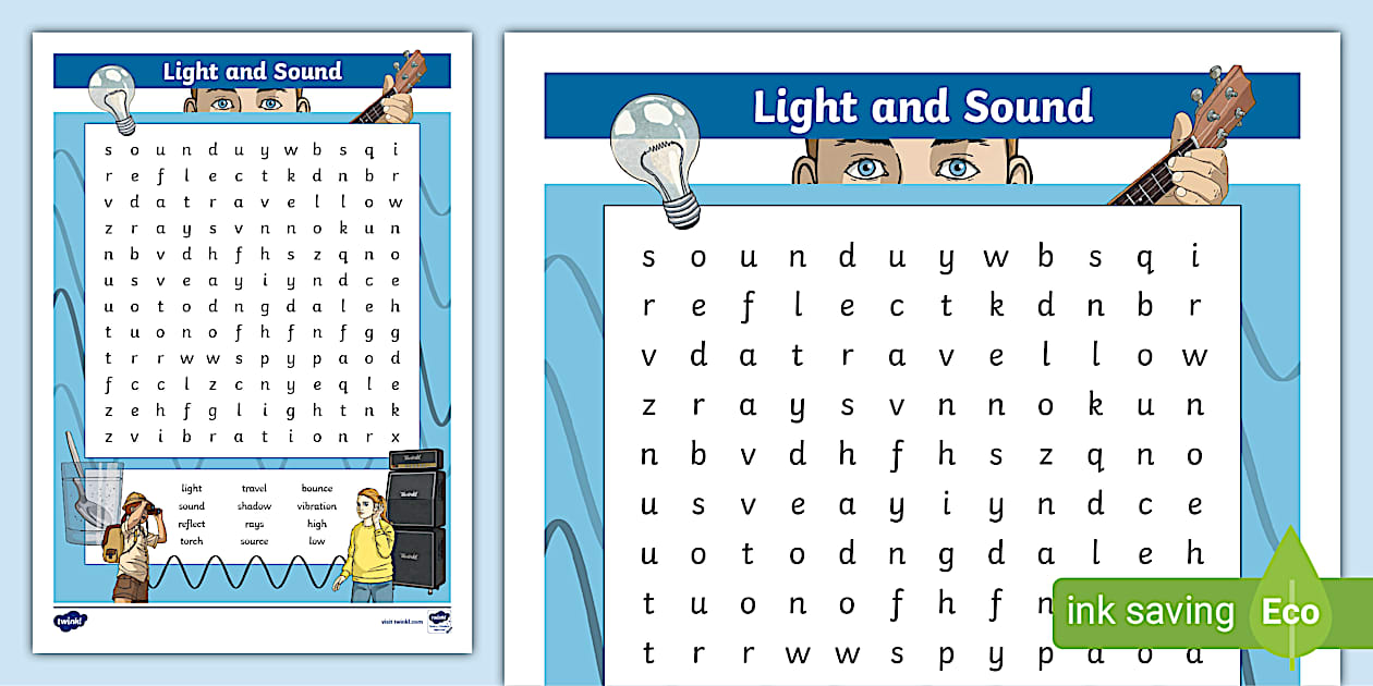 Light and Sound Word Search,Light and Sound (teacher made)