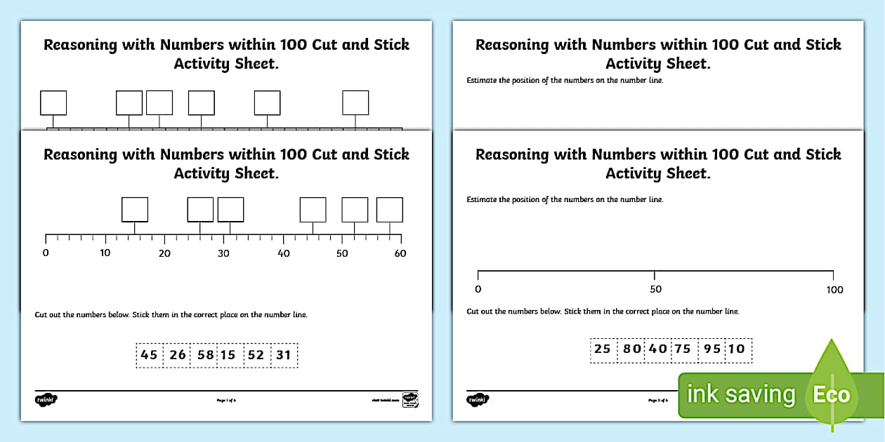 👉 Reason with Numbers within 100 Cut and Stick Number Line Activity
