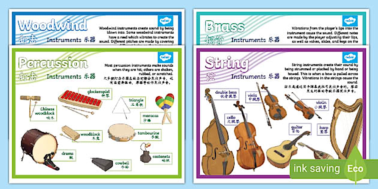 Musical Instrument Families Posters - English/Mandarin Chinese
