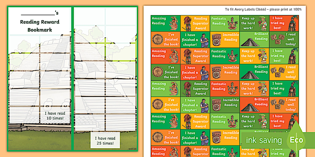 KS2 Maya Themed Reading Sticker Reward Bookmarks - Twinkl