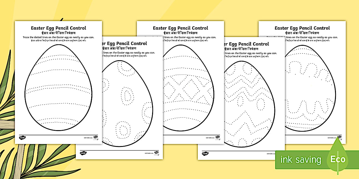 Easter Egg Pencil Control Worksheets English/Hindi - Twinkl