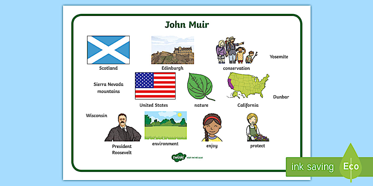 Black and White Scottish Significant Individuals John Muir Word Mat