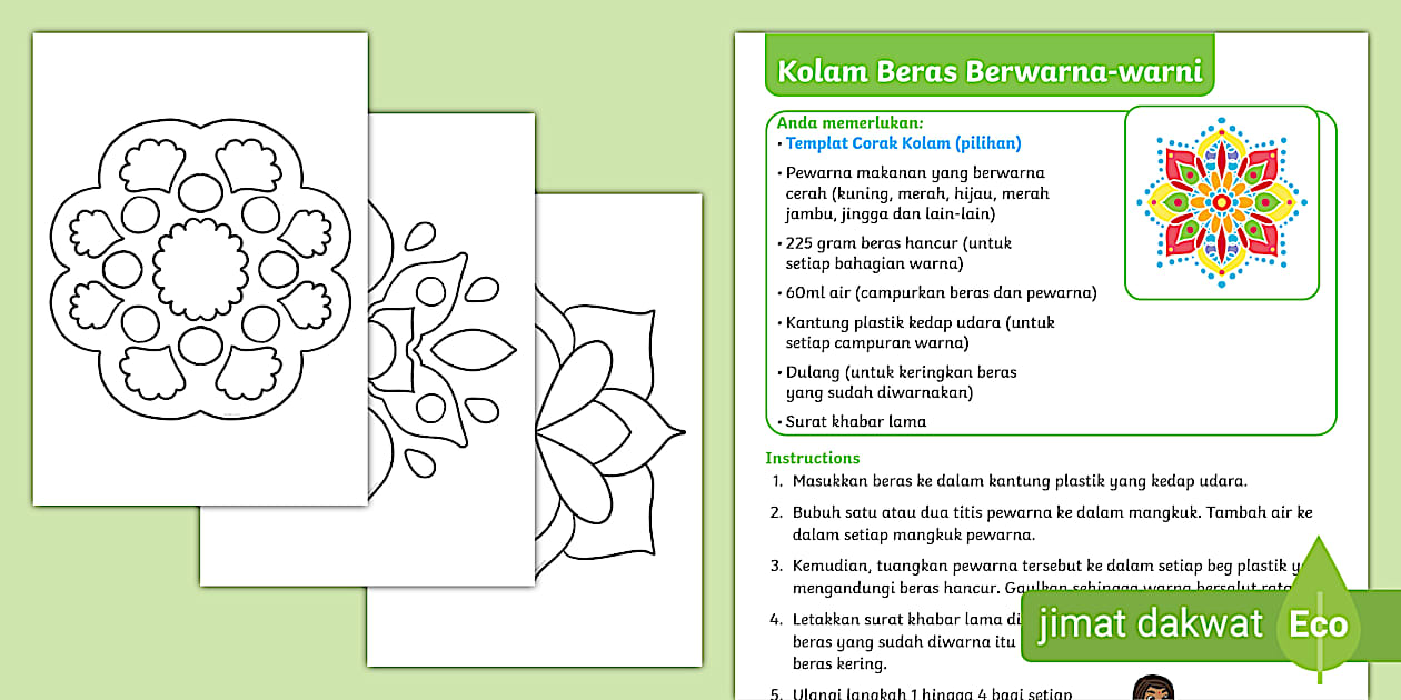 Kolam Deepavali- Seni Kraf Kolam Beras Berwarna-warni