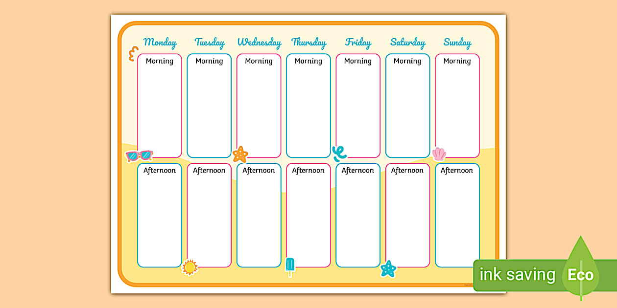Summer Holidays Activities Timetable (teacher made) - Twinkl