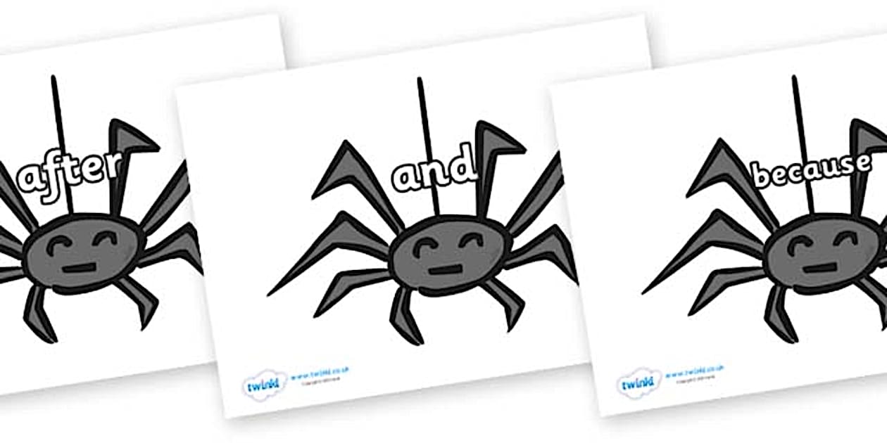 Cursive Connectives on Spiders (teacher made) - Twinkl