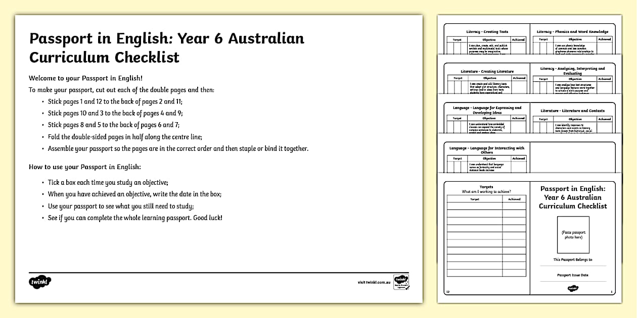 Year 6 Passport in English