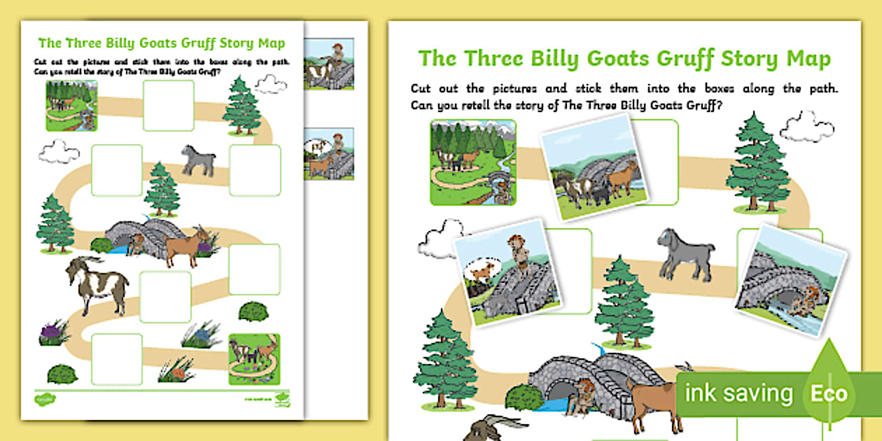 The Three Billy Goats Gruff Cut and Stick Story Map Activity