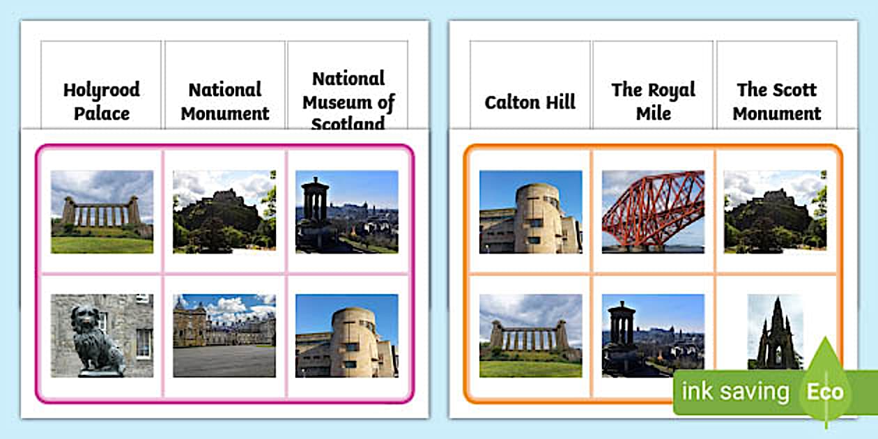 Famous Landmarks in Edinburgh Bingo - Teaching Game for Kids