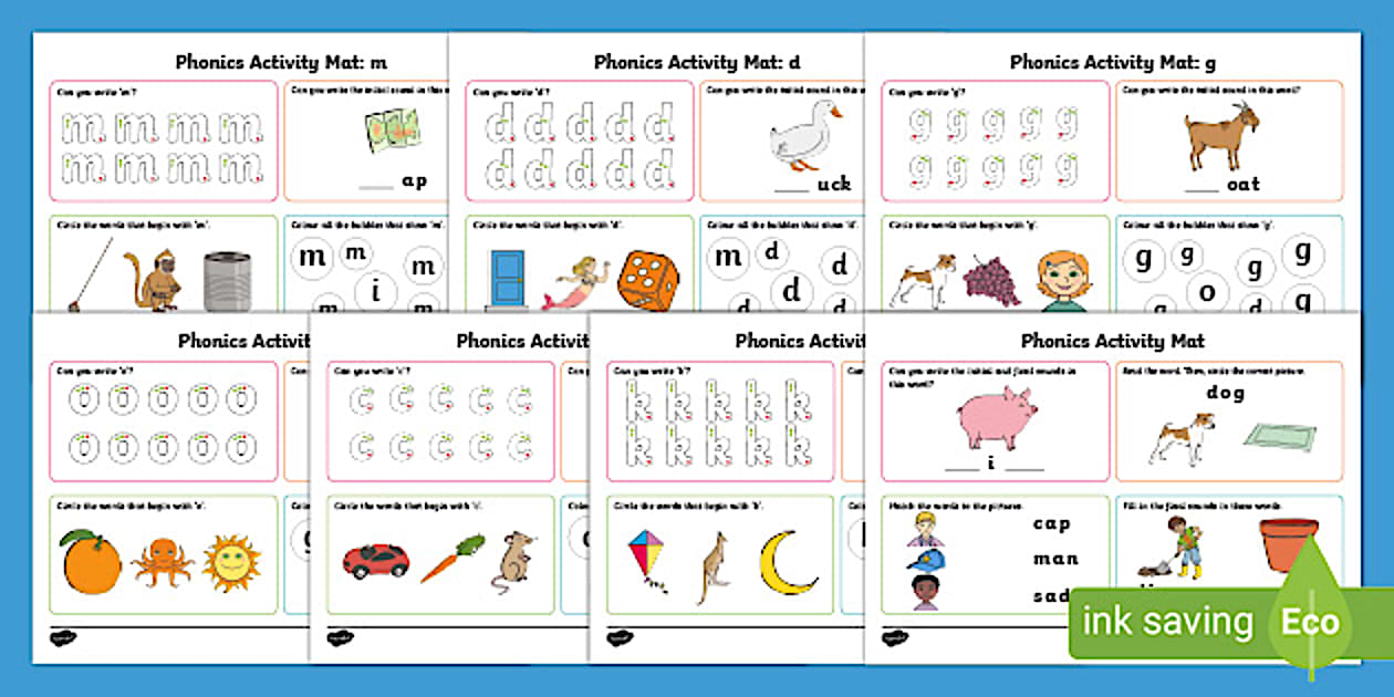 NSW EYFS Phase 2 m, d, g, o, c, k Phonics Activity Mats