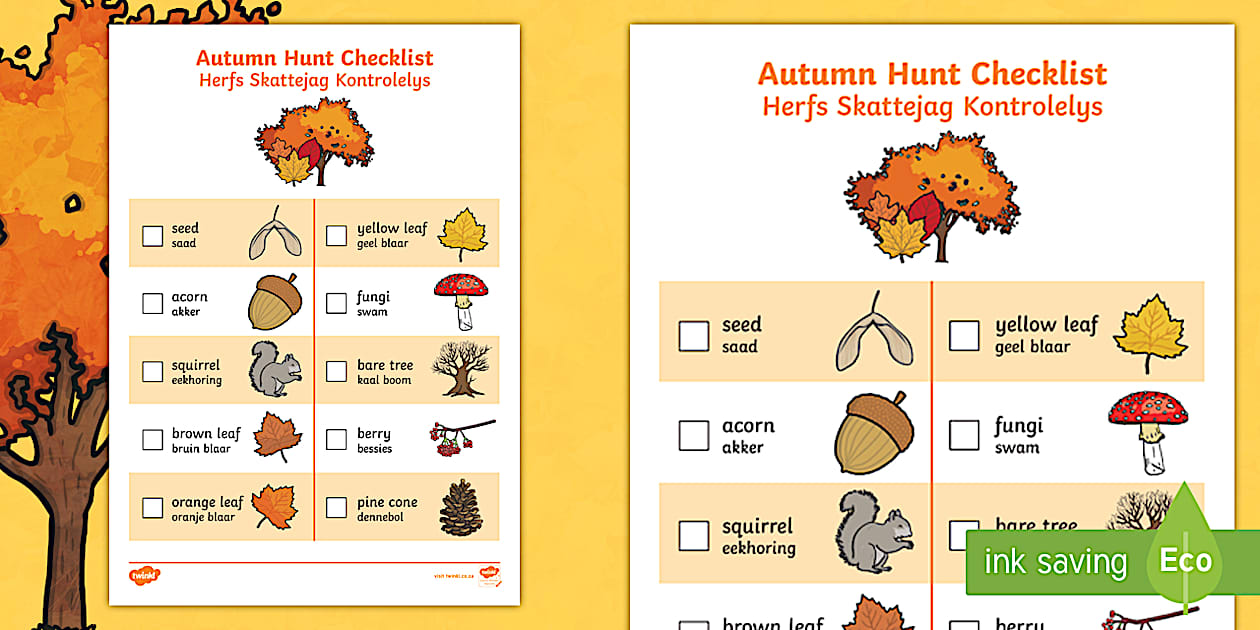 Black and White Autumn Hunt Checklist English/Afrikaans