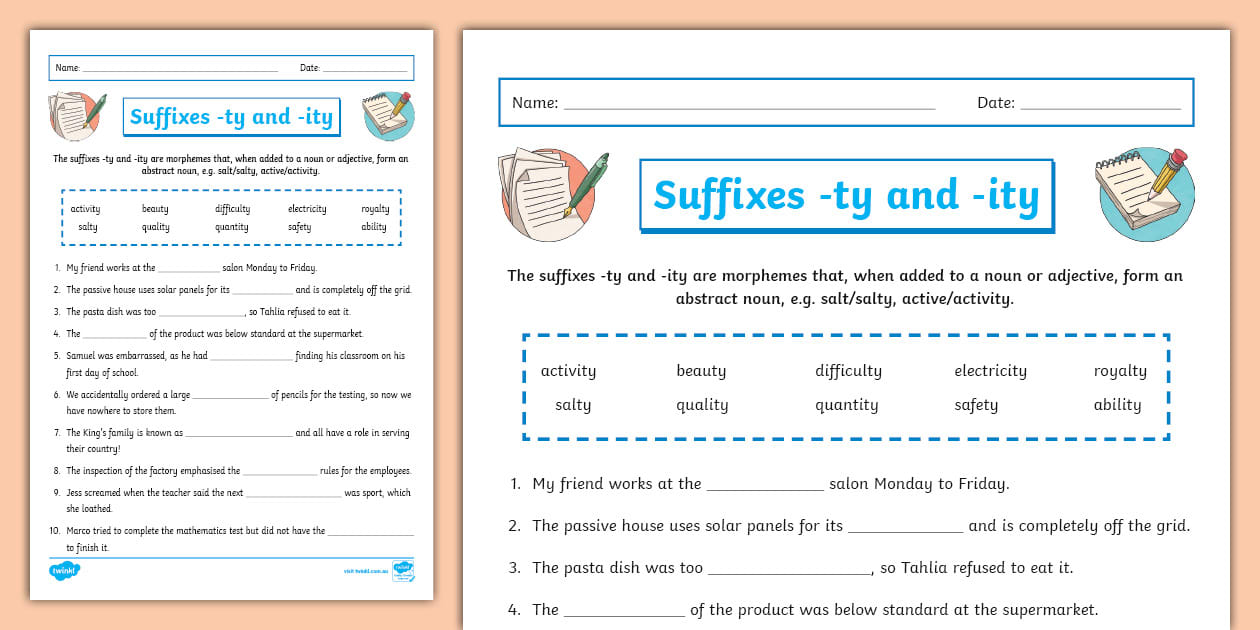 Suffixes -ty and -ity Activity Sheet (Teacher-Made) - Twinkl
