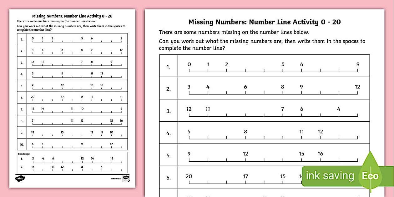Missing Numbers Number Line Activity 0-20 - Twinkl
