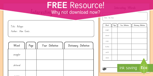 FREE! - Term 1 Week 3 Year 7 and 8 Chapter Chat Interesting Words ...