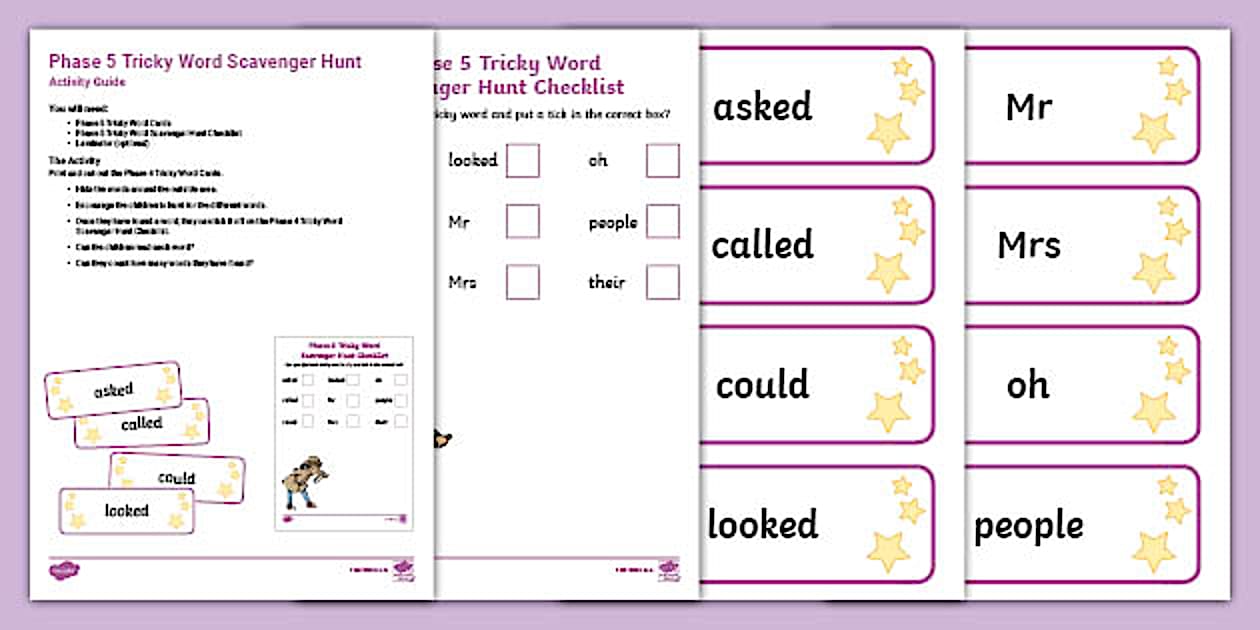 Editable Phase 5 Tricky Word Scavenger Hunt - Twinkl