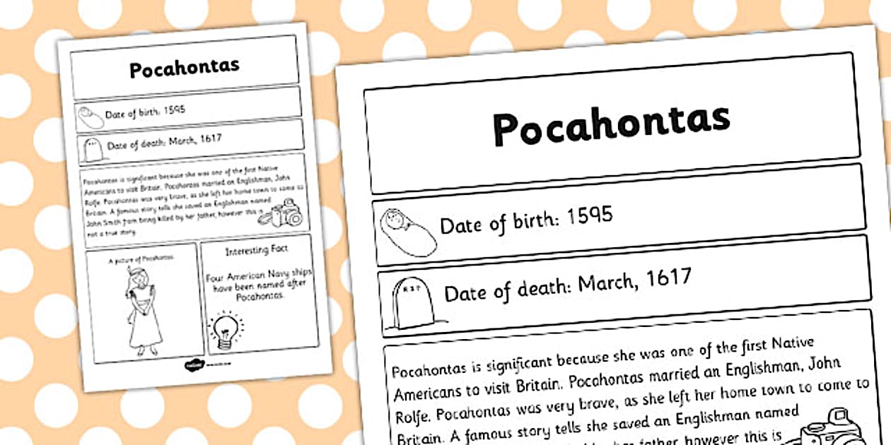 Pocahontas Significant Individual Fact Sheet - Twinkl