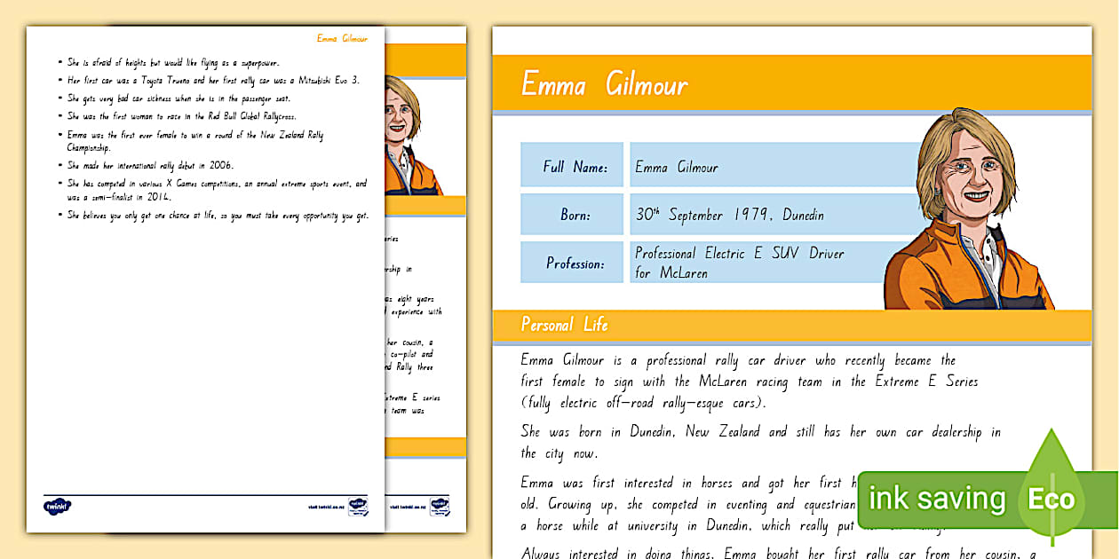Emma Gilmour Fact File (teacher made) - Twinkl