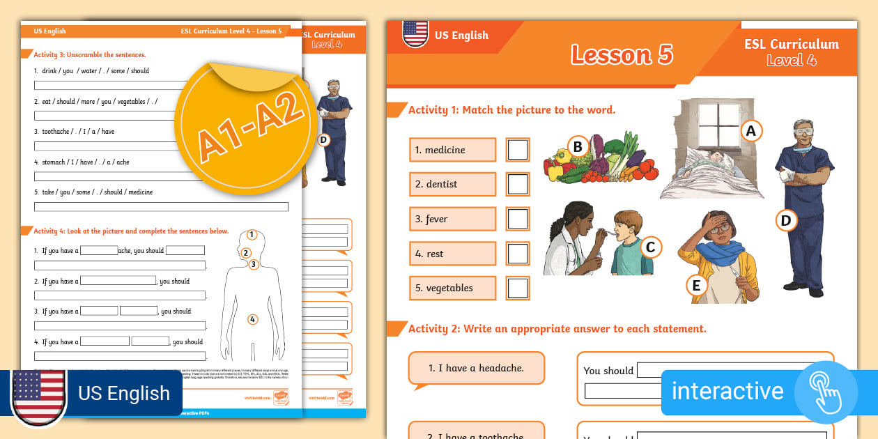 US-English ESL Curriculum Level 4, Lesson 5 Activities