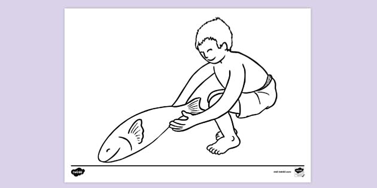 Tokelau Child Fishing Colouring | Colouring Sheets - Twinkl