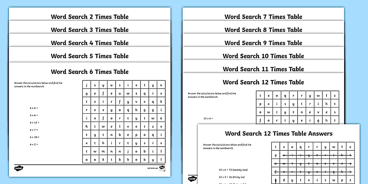 Multiplication 2 12 Times Tables Word Search Pack - Twinkl