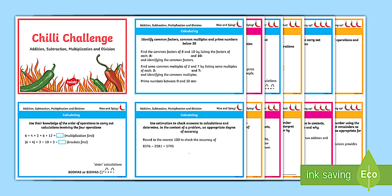 Chilli Challenge Year 6 Calculations Challenge Cards