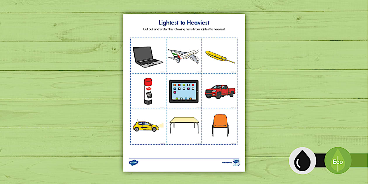 Lightest to Heaviest Cut, Sort and Paste Activity - Twinkl