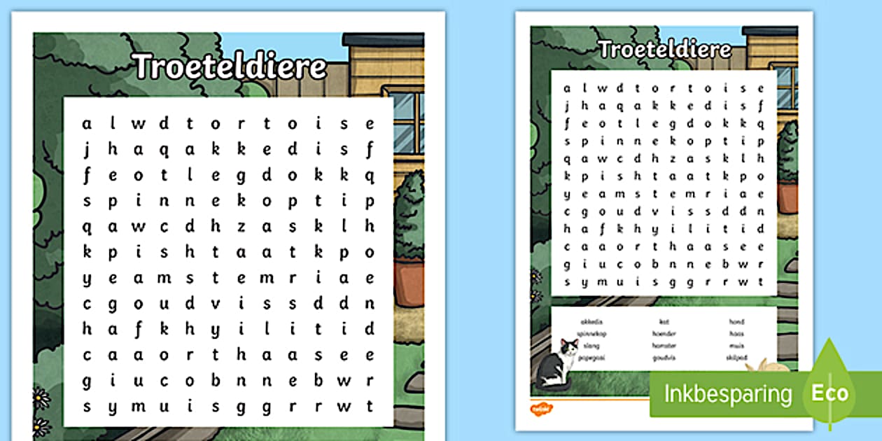 Troeteldiere Woordsoek - Twinkl