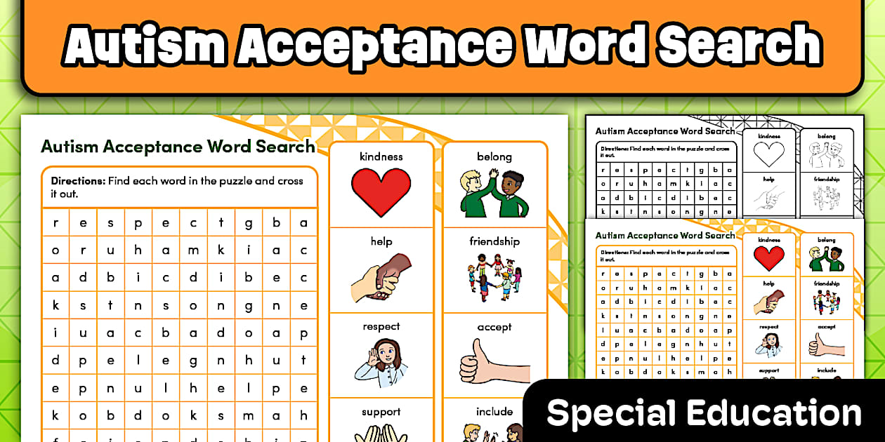 Autism Acceptance Word Search for Special Education
