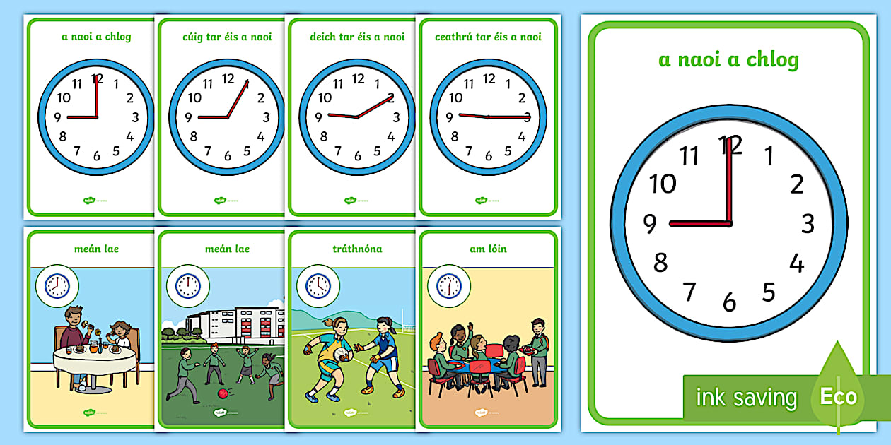 Time in Gaeilge | Display Posters | Easy to print - Twinkl