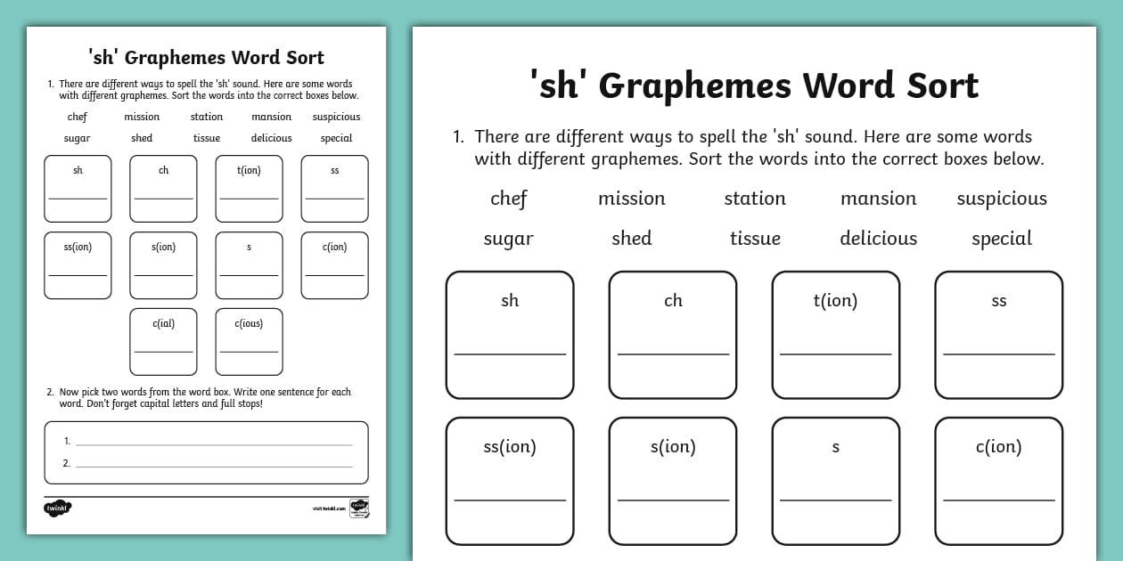 Phase 5 sh Graphemes Word Sort (teacher made) - Twinkl