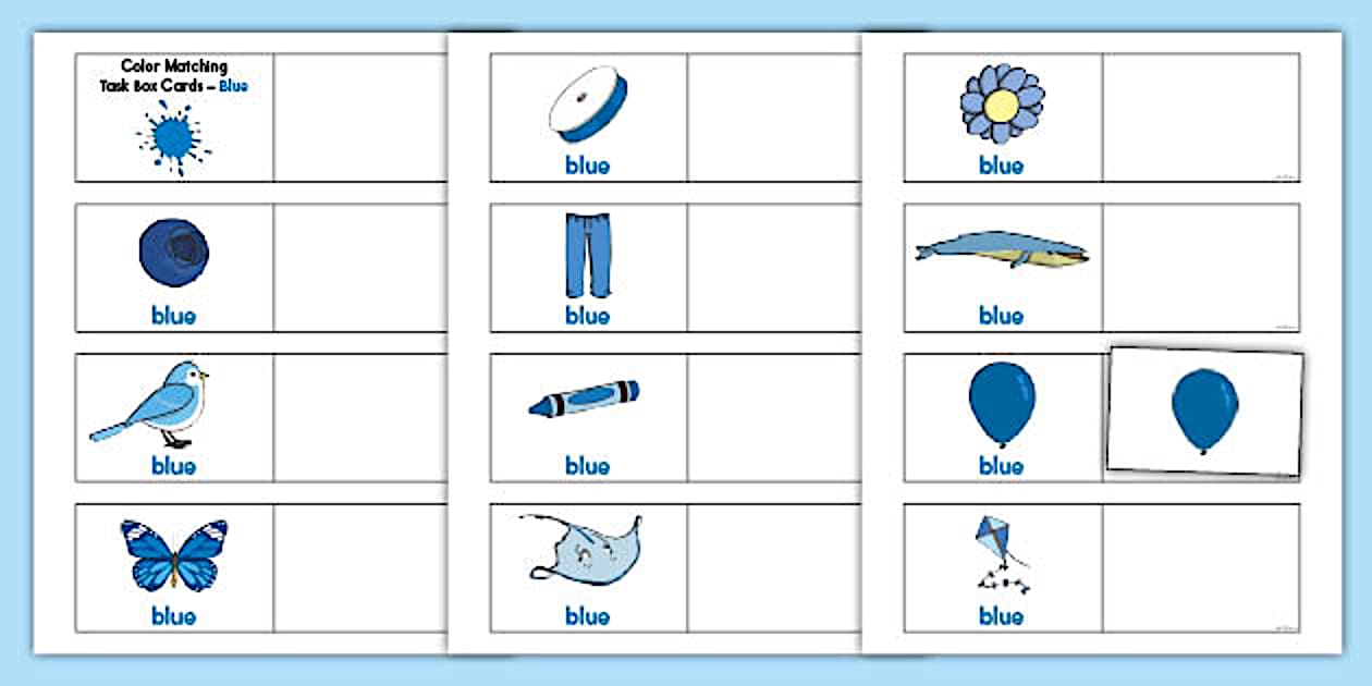 Color Matching Task Box Cards - Blue (teacher made) - Twinkl