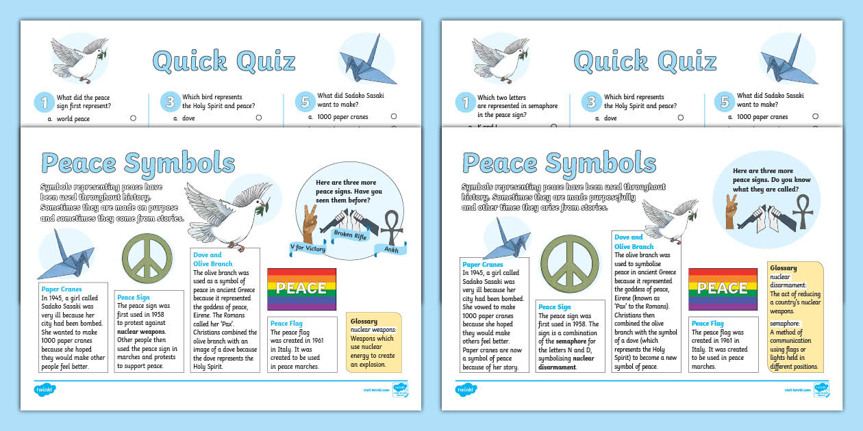 KS2 Peace Symbols Differentiated Fact File and Quick Quiz