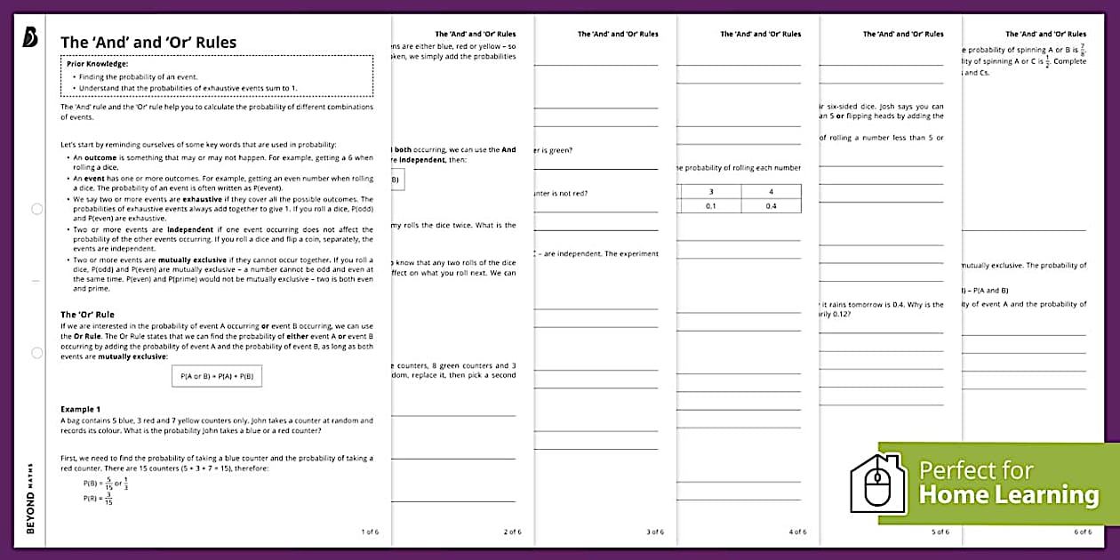 👉 The And/Or Rules Worksheet | Probability | Beyond Maths