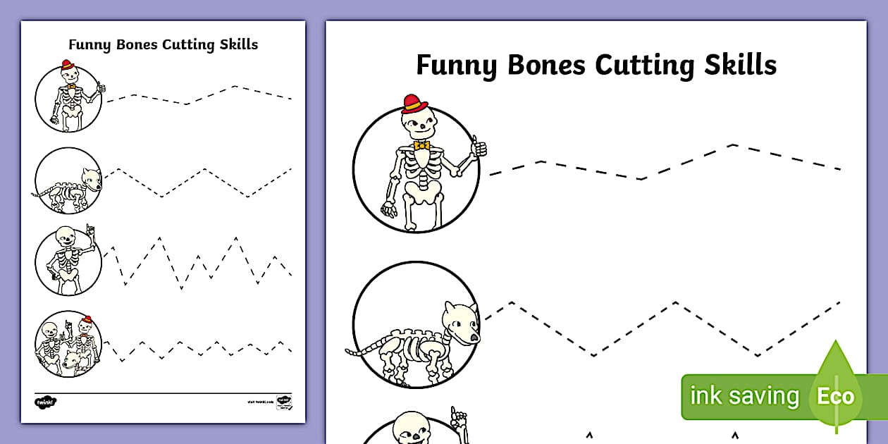 Skeleton Themed Cutting Skills Activity Sheets - Twinkl