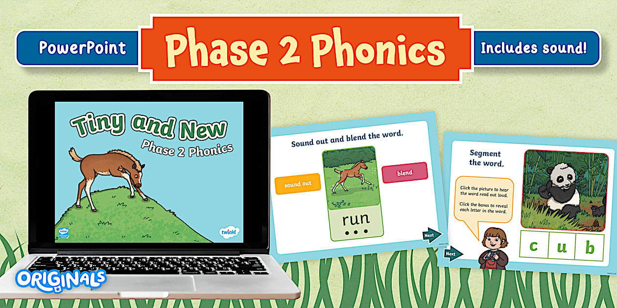 Tiny and New Phase 2 Phonics PowerPoint with Sound
