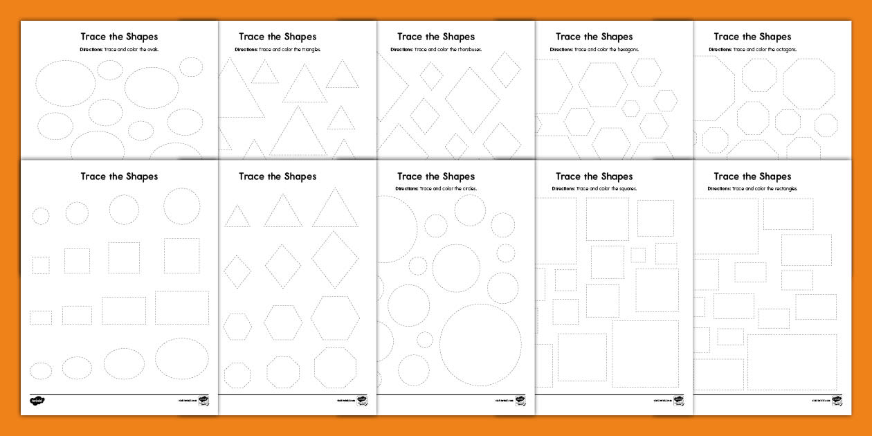 Early Childhood Trace the 2D Shapes Worksheets - Twinkl