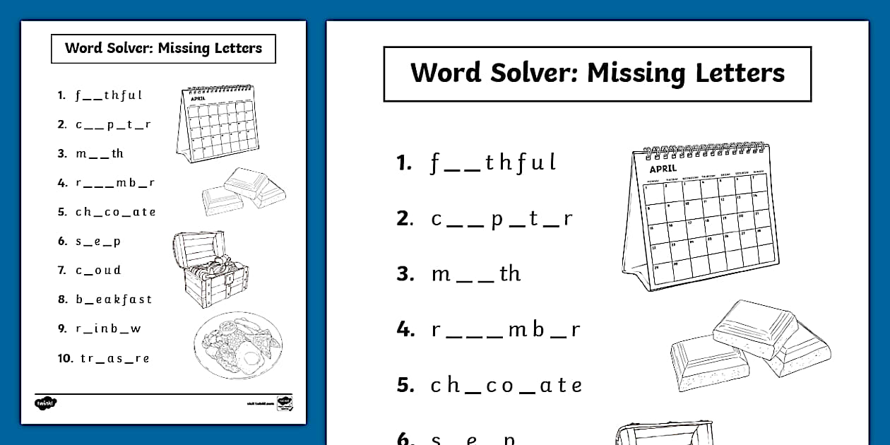 Word Solver: Missing Letters Worksheet - Twinkl