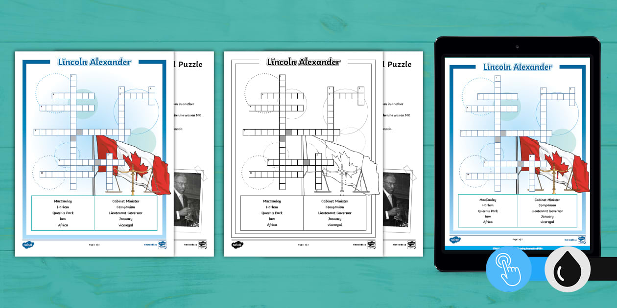 Lincoln Alexander Crossword Puzzle (teacher made) - Twinkl
