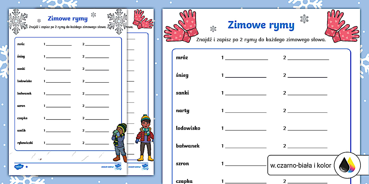 Zimowe rymy | Dopisz rym do podanego słowa | Poezja