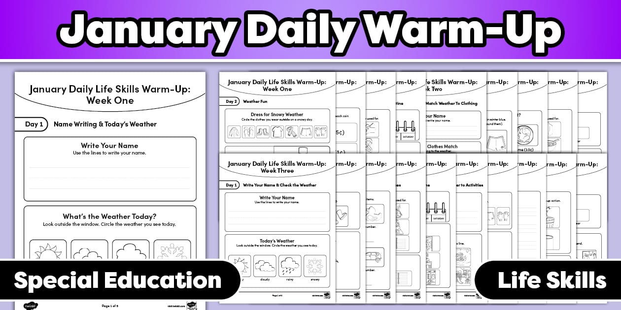 January Life Skills Morning Work for Special Education
