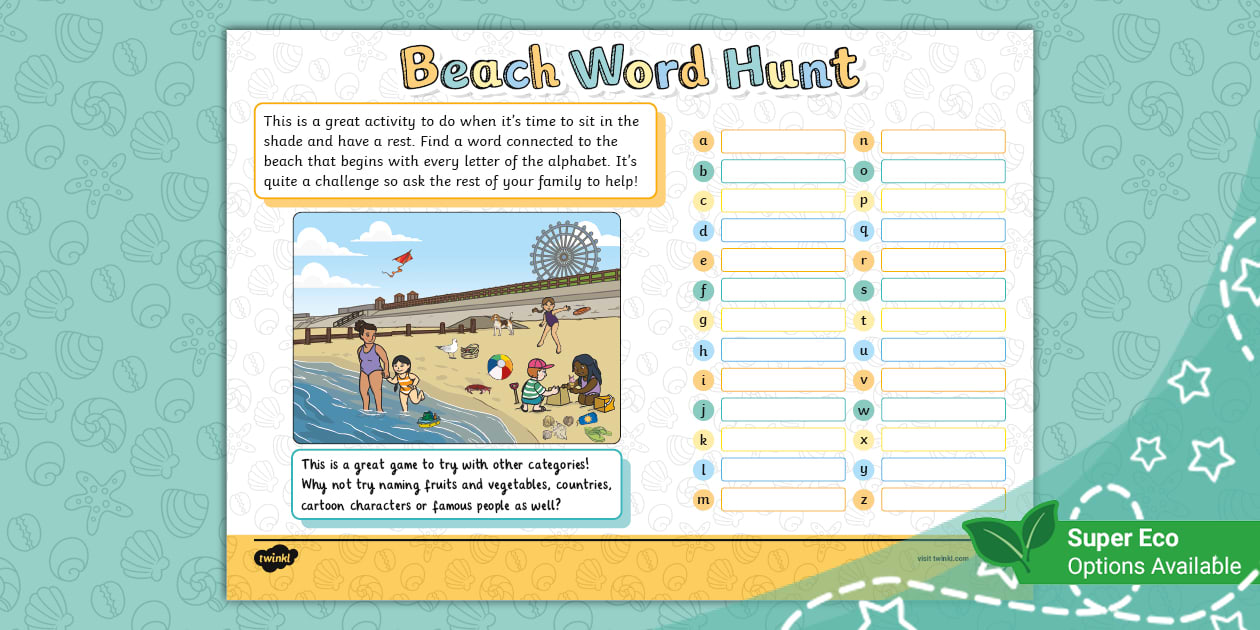 Beach Word Hunt Activity Sheet (teacher made) - Twinkl