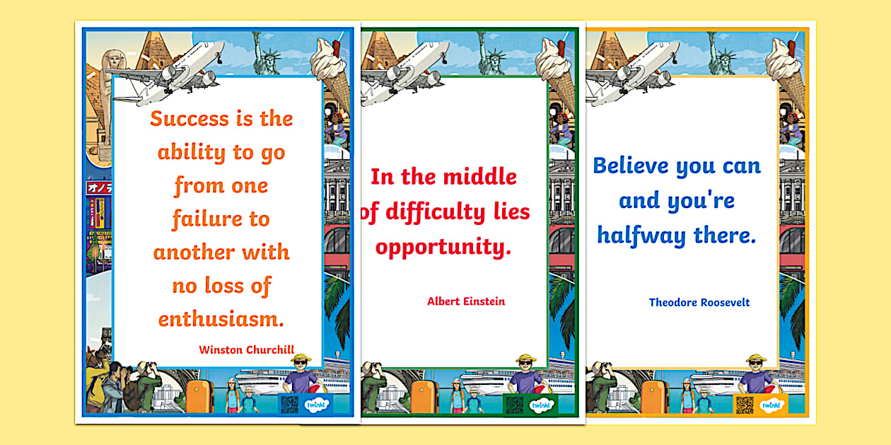 Growth Mindset Inspirational Quotes Travel-Themed - Twinkl